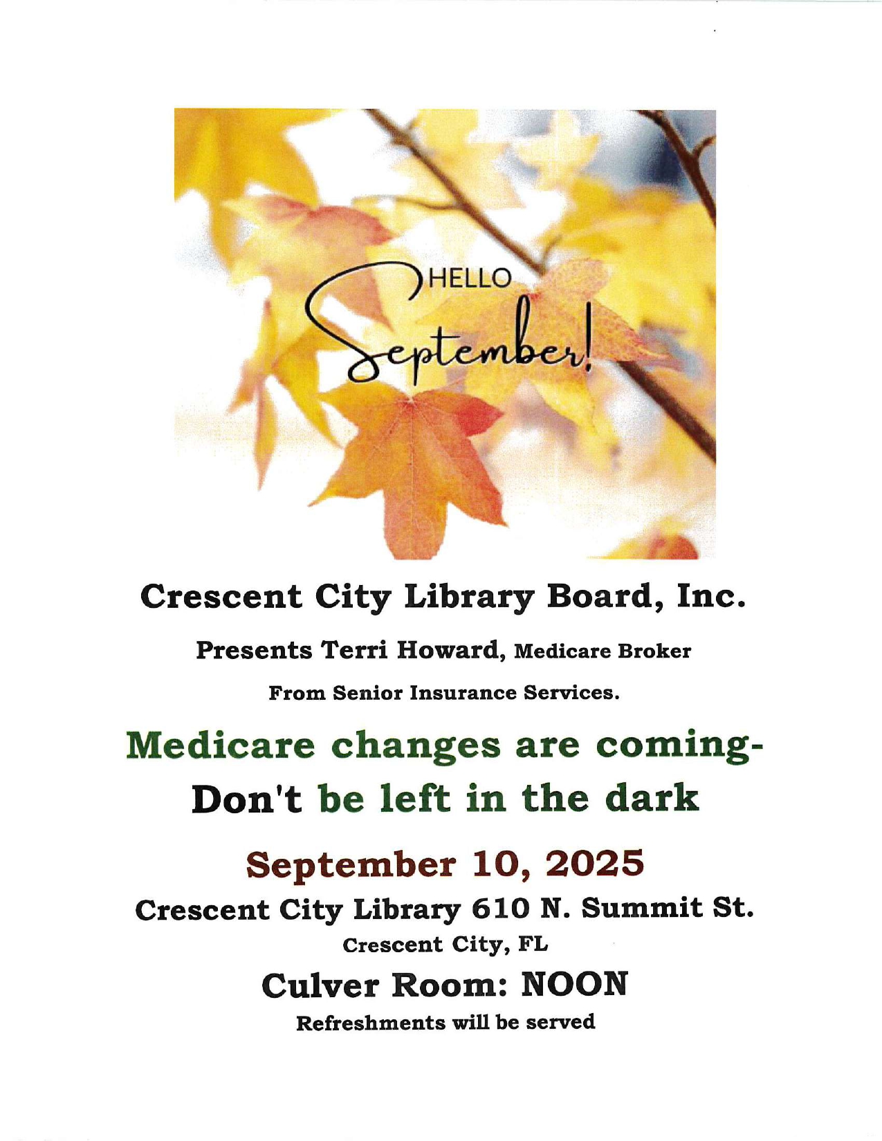 Crescent City Library Event Flyer – Crescent City, Florida